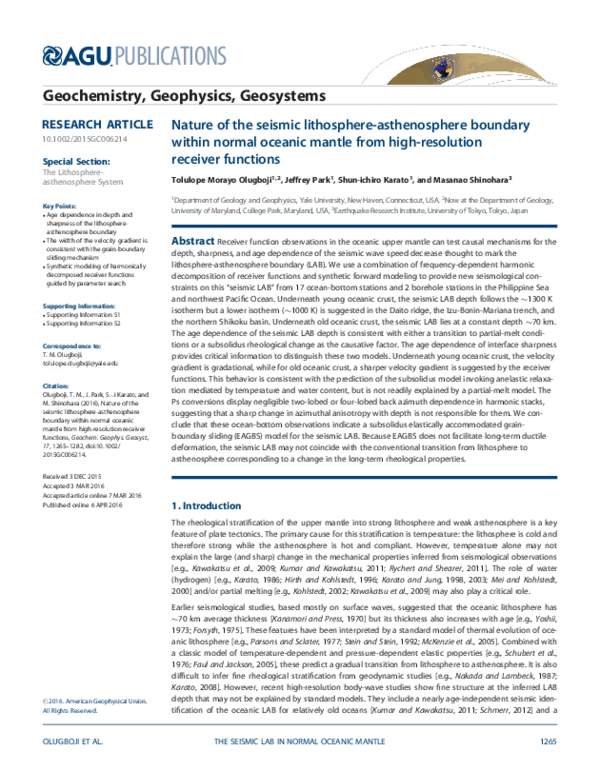 (PDF) Nature of the seismic lithosphere‐asthenosphere boundary within ...