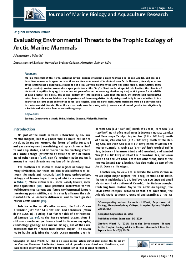 (PDF) Evaluating Environmental Threats to the Trophic Ecology of Arctic ...