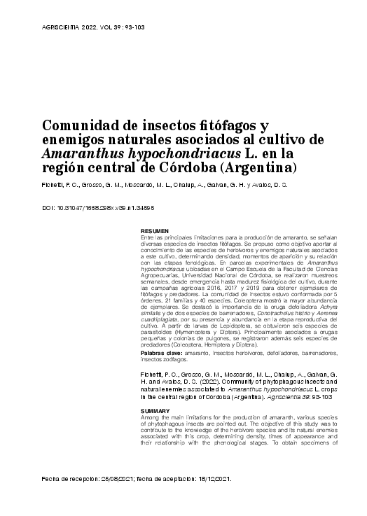 (PDF) Comunidad de insectos fitófagos y enemigos naturales asociados al ...