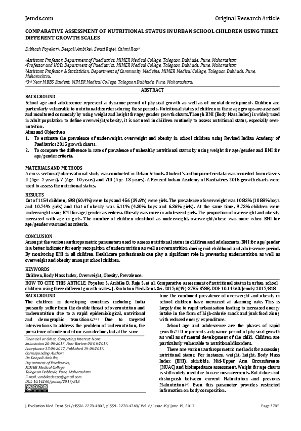 (PDF) Comparative Assessment of Nutritional Status in Urban School ...