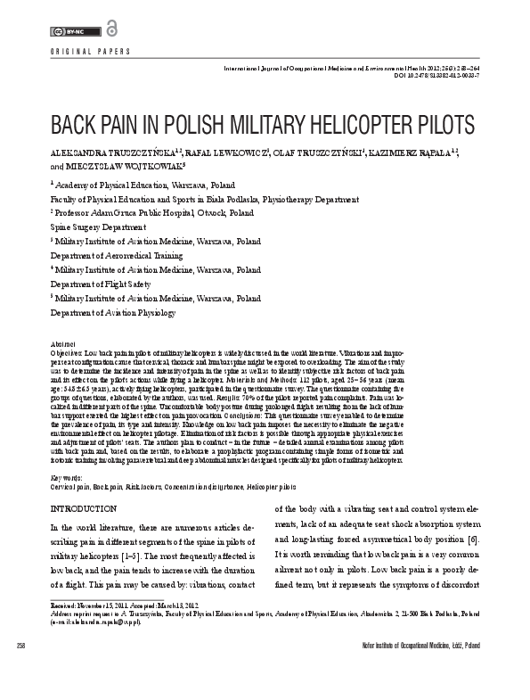 (PDF) Back pain in Polish military helicopter pilots