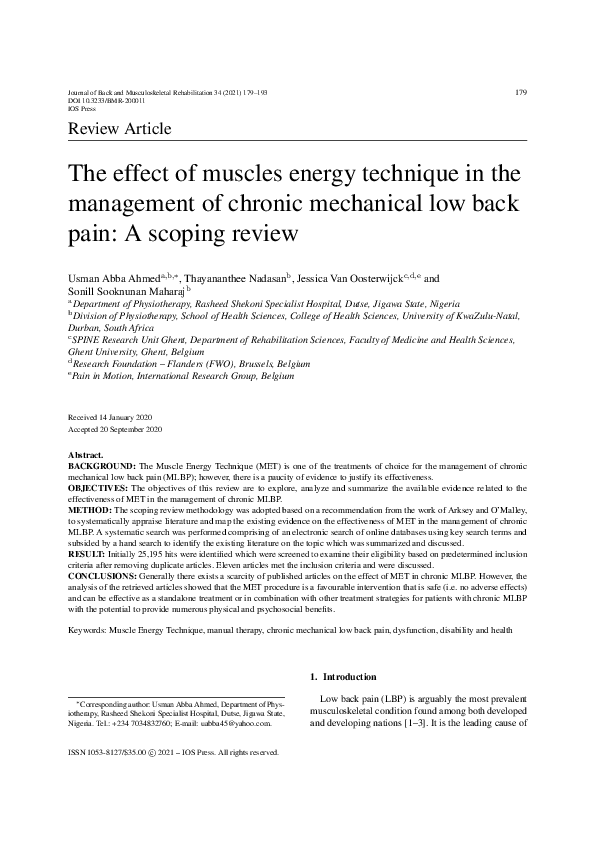 (PDF) The effect of muscles energy technique in the management of ...