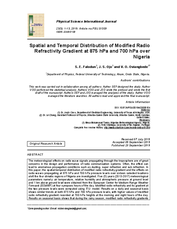 (PDF) Spatial and Temporal Distribution of Modified Radio Refractivity ...