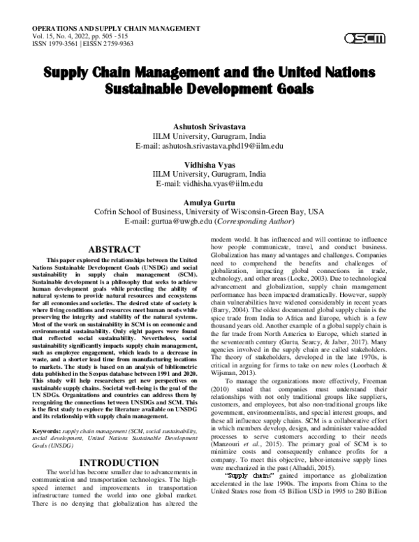 (PDF) Supply Chain Management and the United Nations Sustainable ...