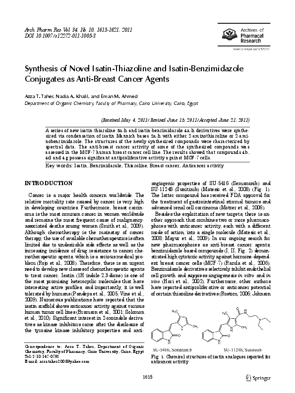 (PDF) Synthesis of novel isatin-thiazoline and isatin-benzimidazole ...
