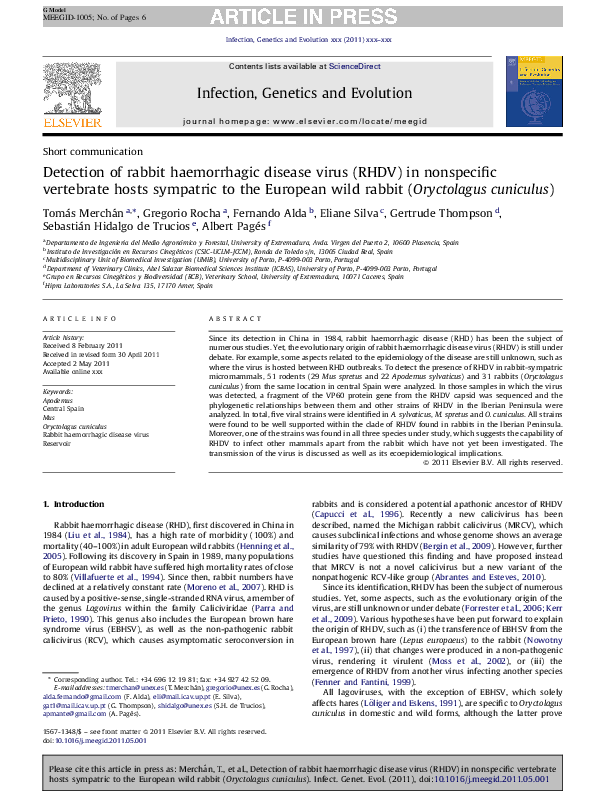 (PDF) Detection of rabbit haemorrhagic disease virus (RHDV) in ...
