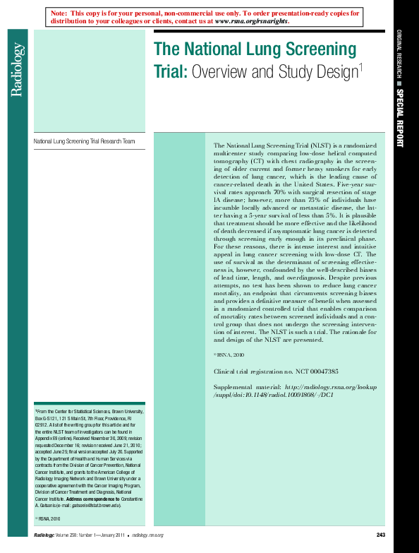(PDF) The National Lung Screening Trial: Overview and Study Design