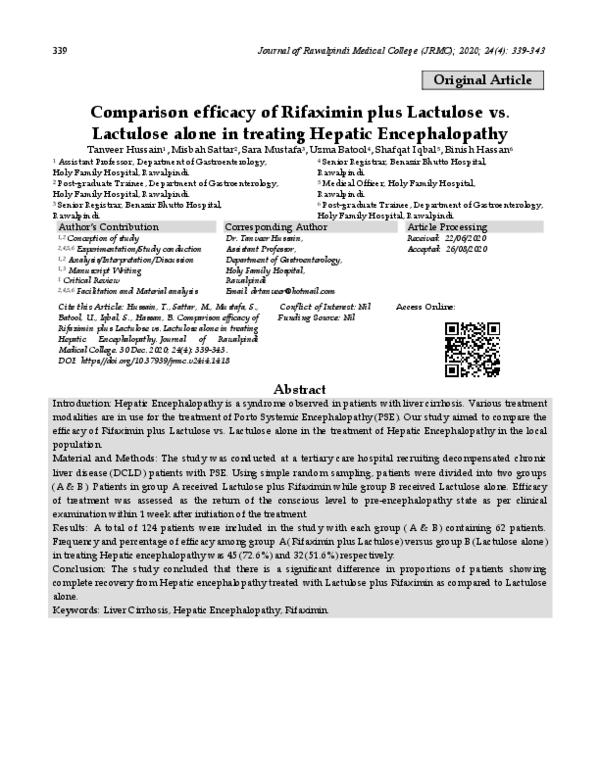 (PDF) Comparing efficacy of Rifaximin plus Lactulose vs. Lactulose ...