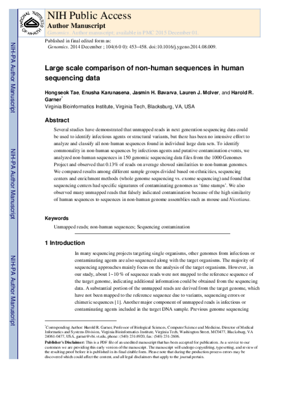 (PDF) Large scale comparison of non-human sequences in human sequencing ...