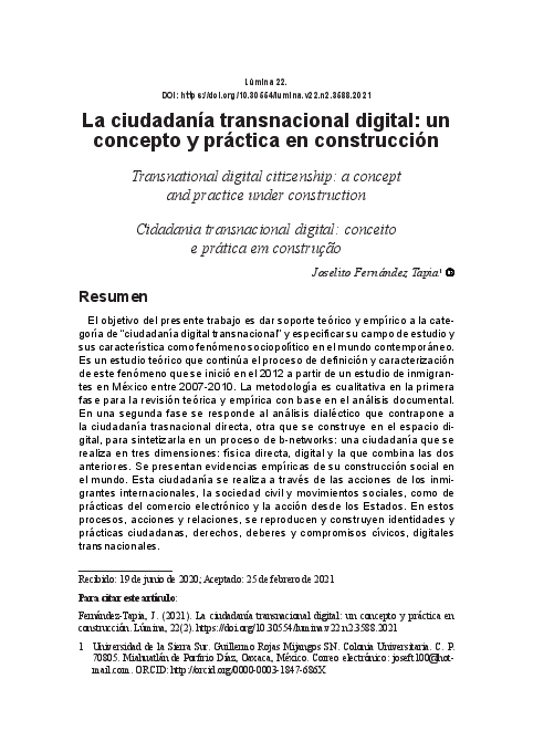 (PDF) La ciudadanía transnacional digital: un concepto y práctica en ...