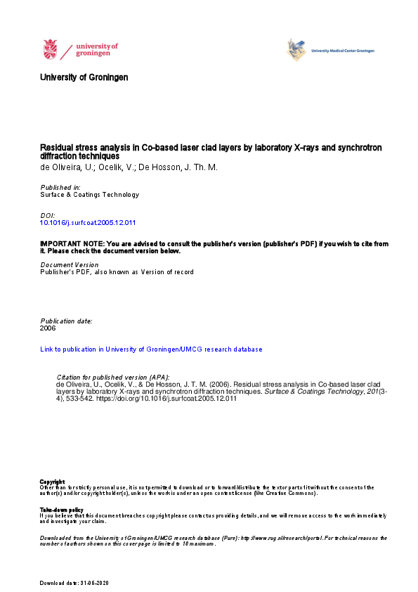 (PDF) Residual stress analysis in Co-based laser clad layers by ...