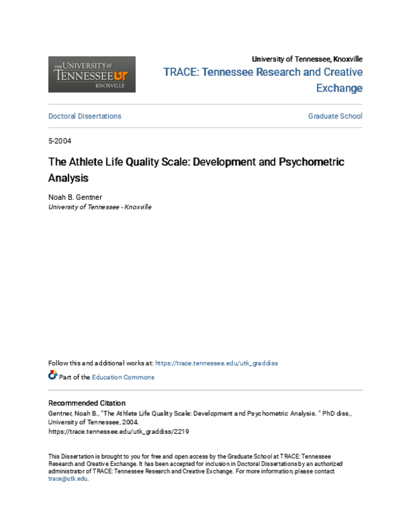 (PDF) The Athlete Life Quality Scale: Development and Psychometric Analysis