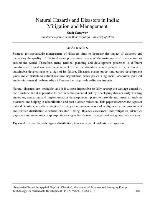 (PDF) Natural Hazards and Disasters in India: Mitigation and Management