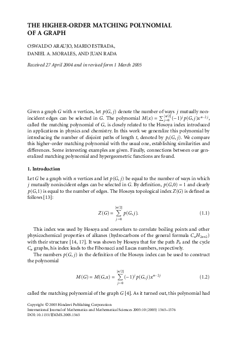 (PDF) The higher-order matching polynomial of a graph