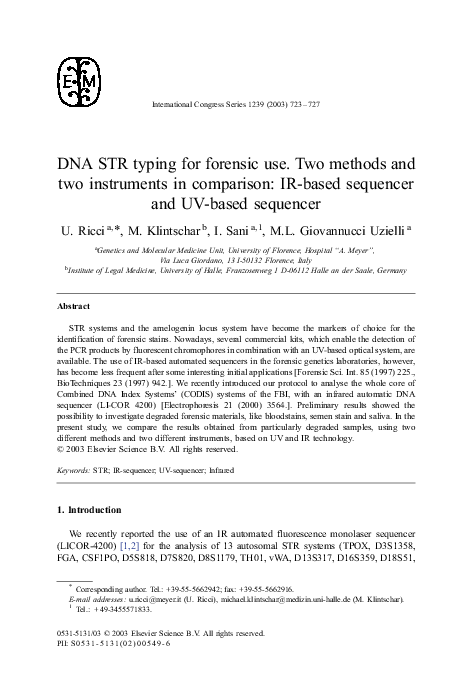(PDF) DNA STR typing for forensic use. Two methods and two instruments ...