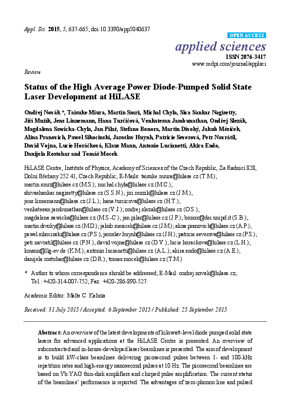 (PDF) Status of the High Average Power Diode-Pumped Solid State Laser ...