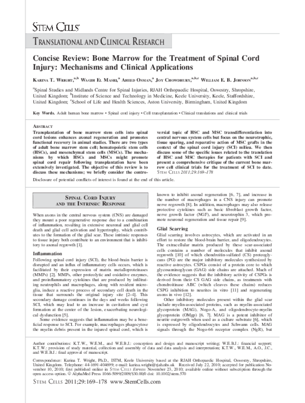 (PDF) Concise Review: Bone Marrow for the Treatment of Spinal Cord ...