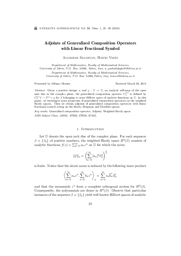 (PDF) Adjoints of generalized composition operators with linear ...