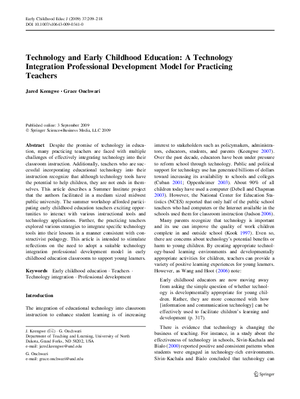 (PDF) Technology and Early Childhood Education: A Technology ...