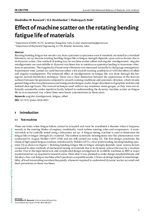 (PDF) Effect of machine scatter on the rotating bending fatigue life of ...