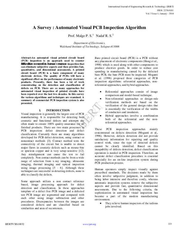 (PDF) A Survey : Automated Visual PCB Inspection Algorithm