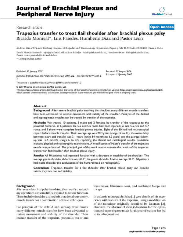 (PDF) Trapezius transfer to treat flail shoulder after brachial plexus ...