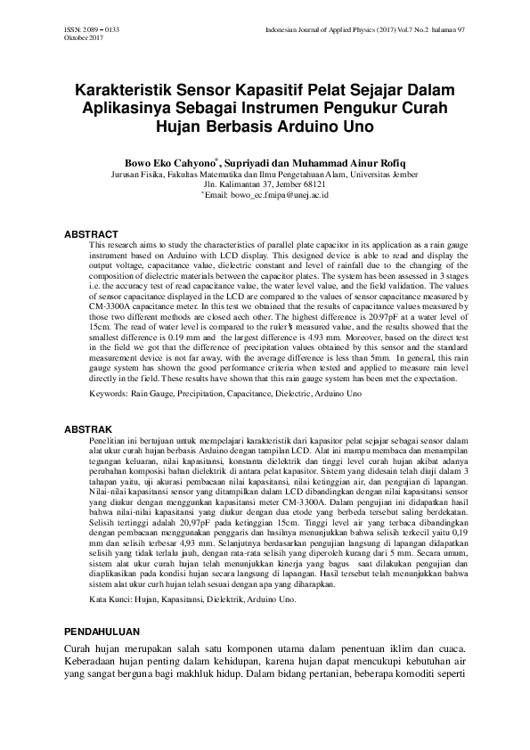 (PDF) Karakteristik Sensor Kapasitif Pelat Sejajar Dalam Aplikasinya ...