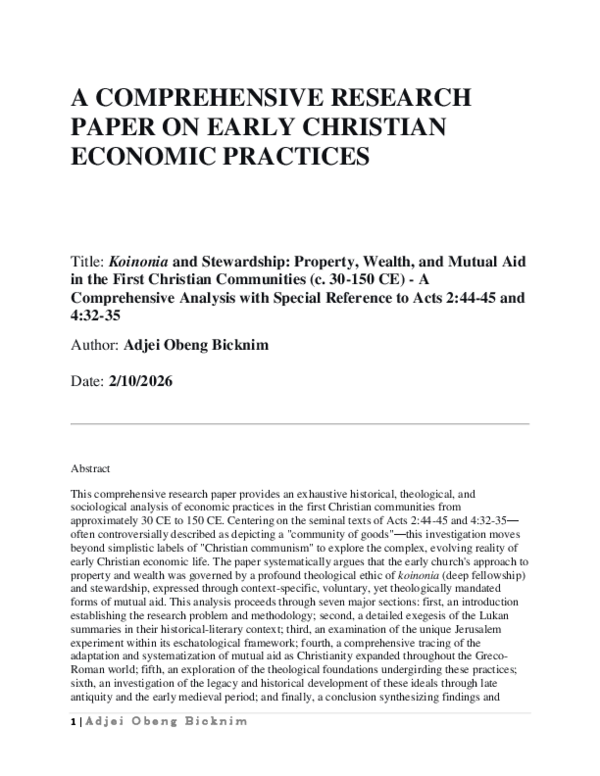 (PDF) A COMPREHENSIVE RESEARCH PAPER ON EARLY CHRISTIAN ECONOMIC PRACTICES