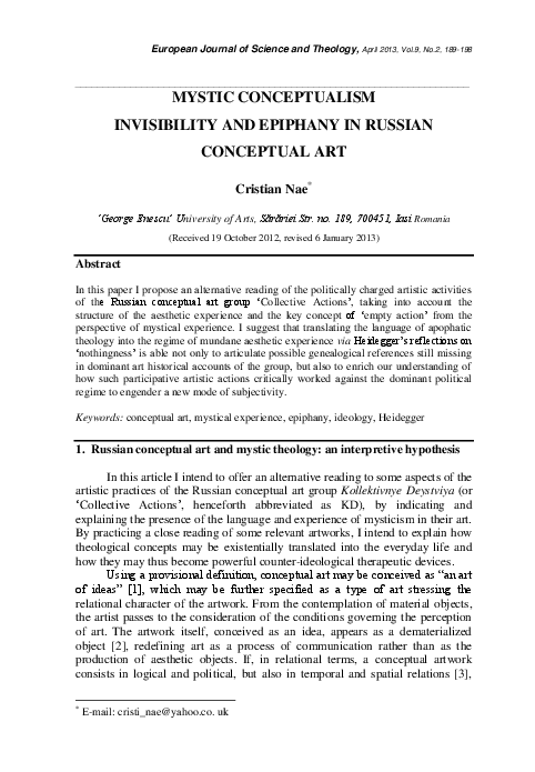 (PDF) Mystic Conceptualism Invisibility and Epiphany in Russian ...