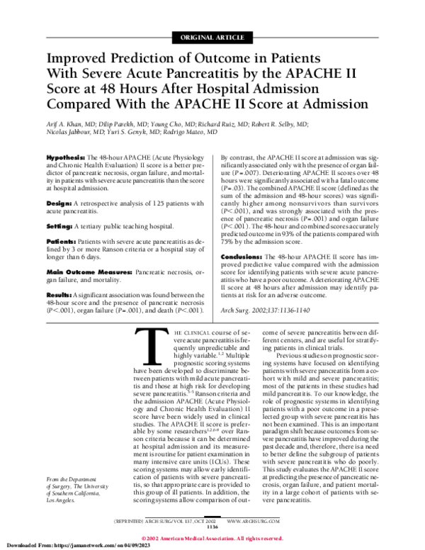 (PDF) Improved Prediction of Outcome in Patients With Severe Acute ...