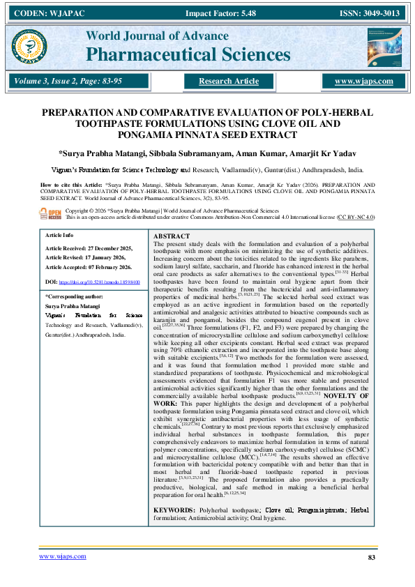 (PDF) PREPARATION AND COMPARATIVE EVALUATION OF POLY-HERBAL TOOTHPASTE ...