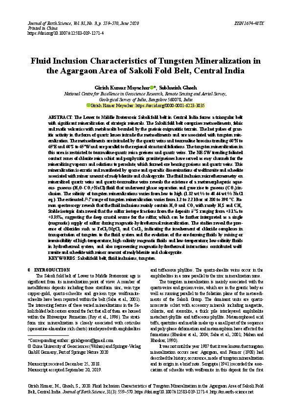 (PDF) Fluid Inclusion Characteristics of Tungsten Mineralization in the ...