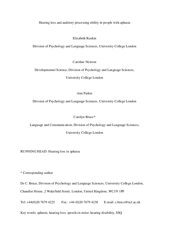 (PDF) Hearing loss and auditory processing ability in people with aphasia