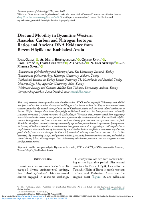 (PDF) Diet and Mobility in Byzantine Western Anatolia: Carbon and ...