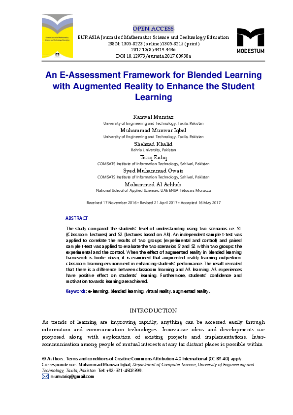 (PDF) An E-Assessment Framework for Blended Learning with Augmented ...