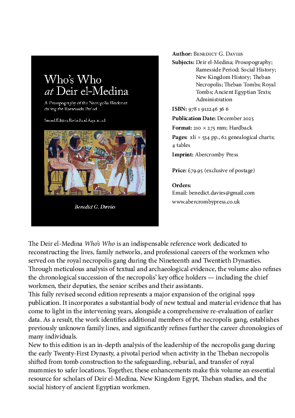 (PDF) Who's Who at Deir el-Medina. A Prosopography of the Necropolis ...