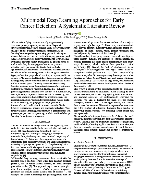 (PDF) Multimodal Deep Learning Approaches for Early Cancer Detection: A ...