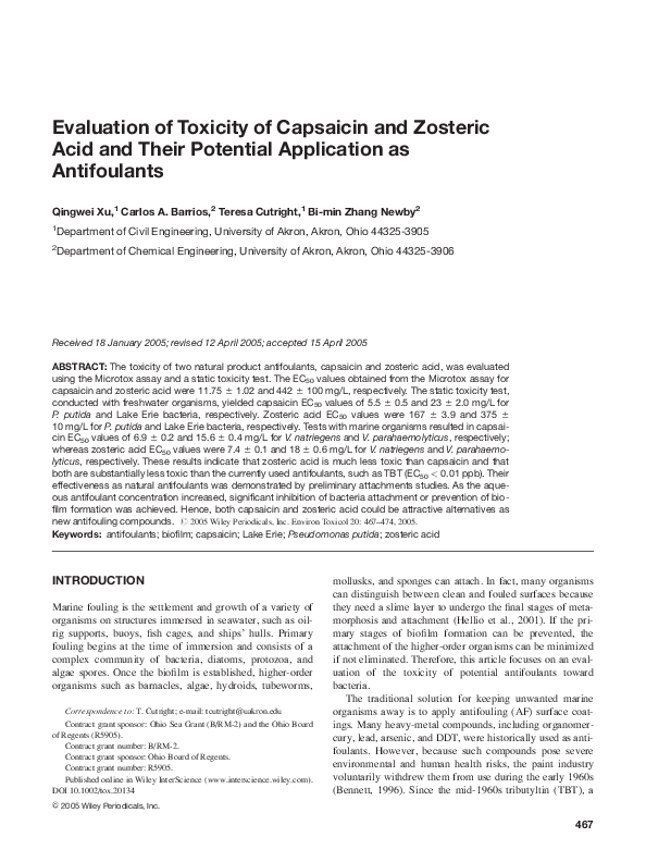 (PDF) Evaluation of toxicity of capsaicin and zosteric acid and their ...