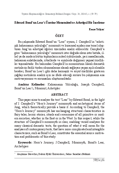 (PDF) Hero’s Journey, J.Campbell, Monomyth, Bond’s Lear, Archetypes