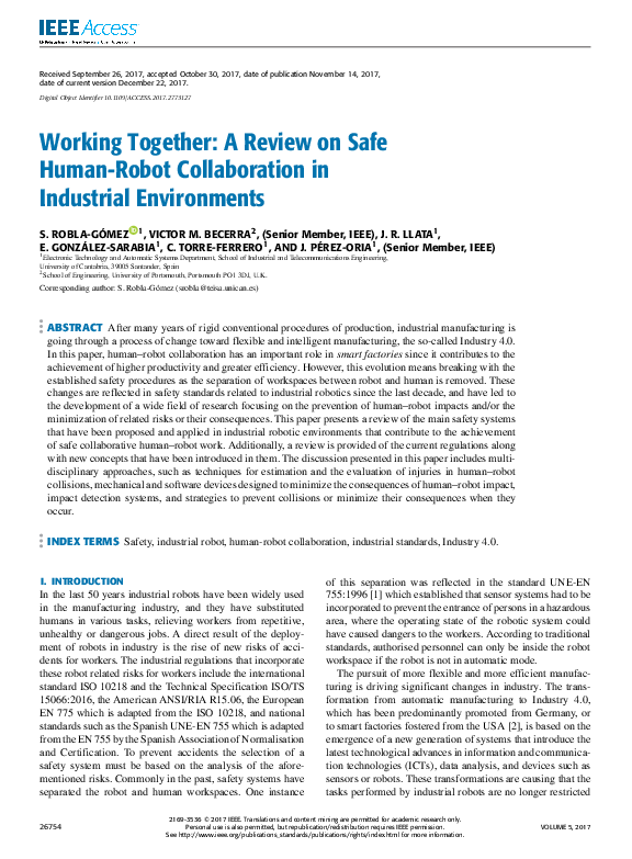 (PDF) Working Together: A Review on Safe Human-Robot Collaboration in ...