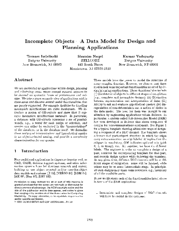 (PDF) Incomplete object—a data model for design and planning applications