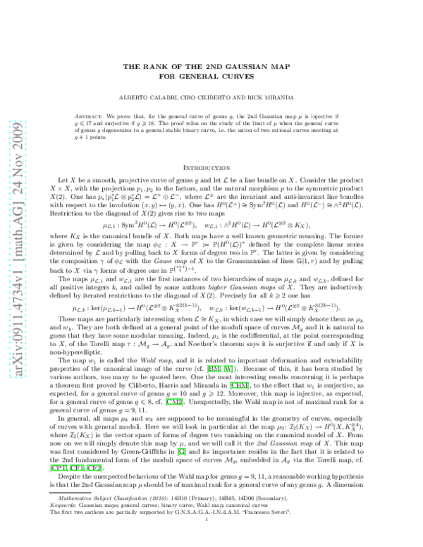 (PDF) The rank of the 2nd Gaussian map for general curves