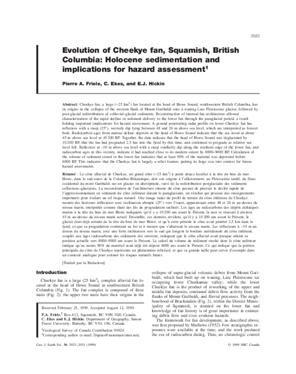 (PDF) Evolution of Cheekye fan, Squamish, British Columbia: Holocene ...