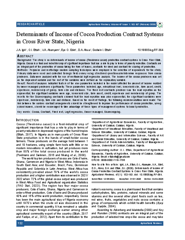 (PDF) Determinants of Income of Cocoa Production Contract Systems in ...