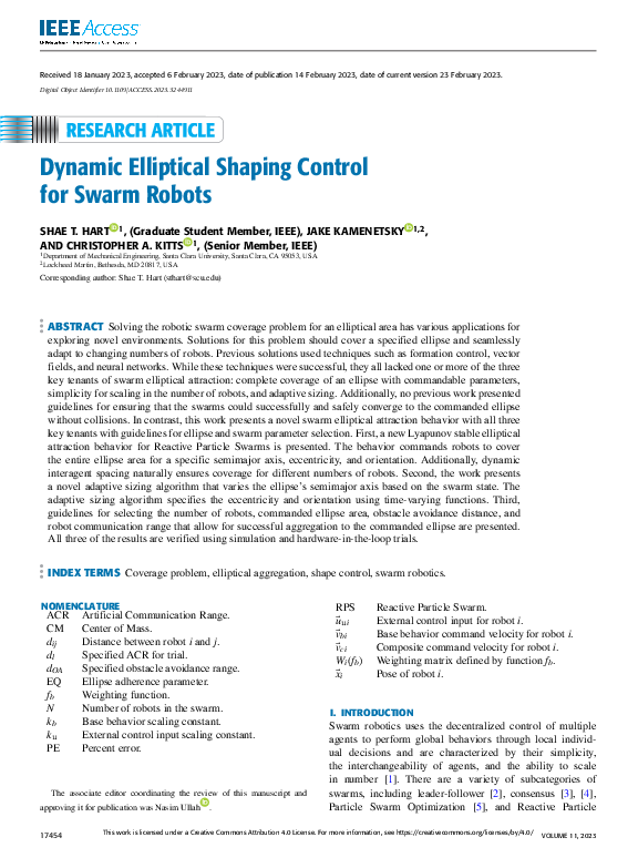 (PDF) Dynamic Elliptical Shaping Control for Swarm Robots