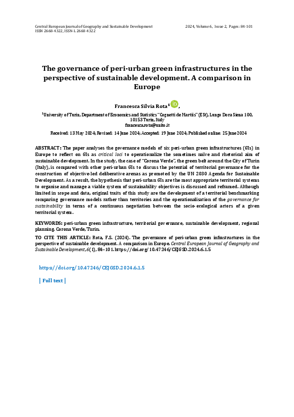 (PDF) The governance of peri-urban green infrastructures in the ...