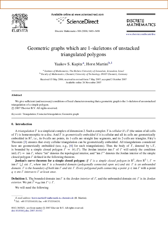 (PDF) Geometric graphs which are 1-skeletons of unstacked triangulated ...