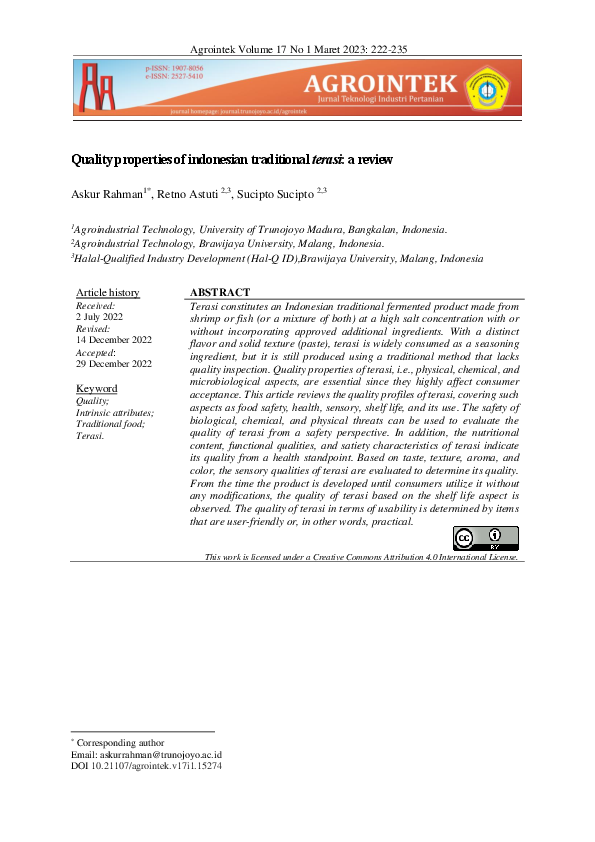 (PDF) Quality properties of indonesian traditional terasi: a review