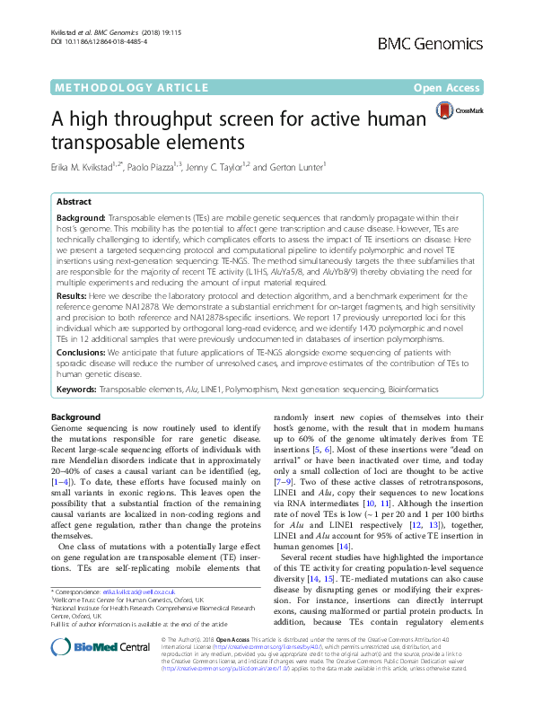 (PDF) A high throughput screen for active human transposable elements