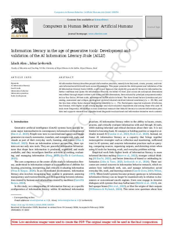(PDF) Information Literacy in the Age of Generative Tools: Development ...